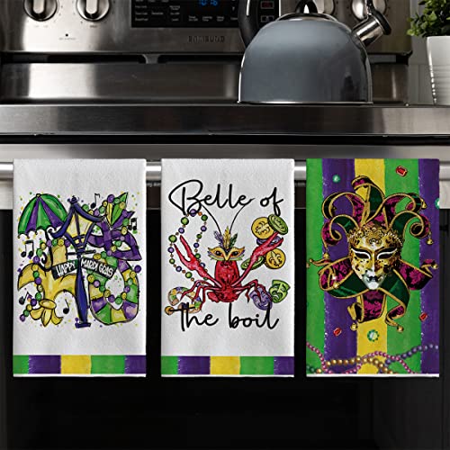 Artoid Mode Happy Mardi Gras Beads Mask Home Kitchen Towels, 18 x 26 Inch Ultra Absorbent Drying Cloth Dish Towels for Cooking Baking Set of 4