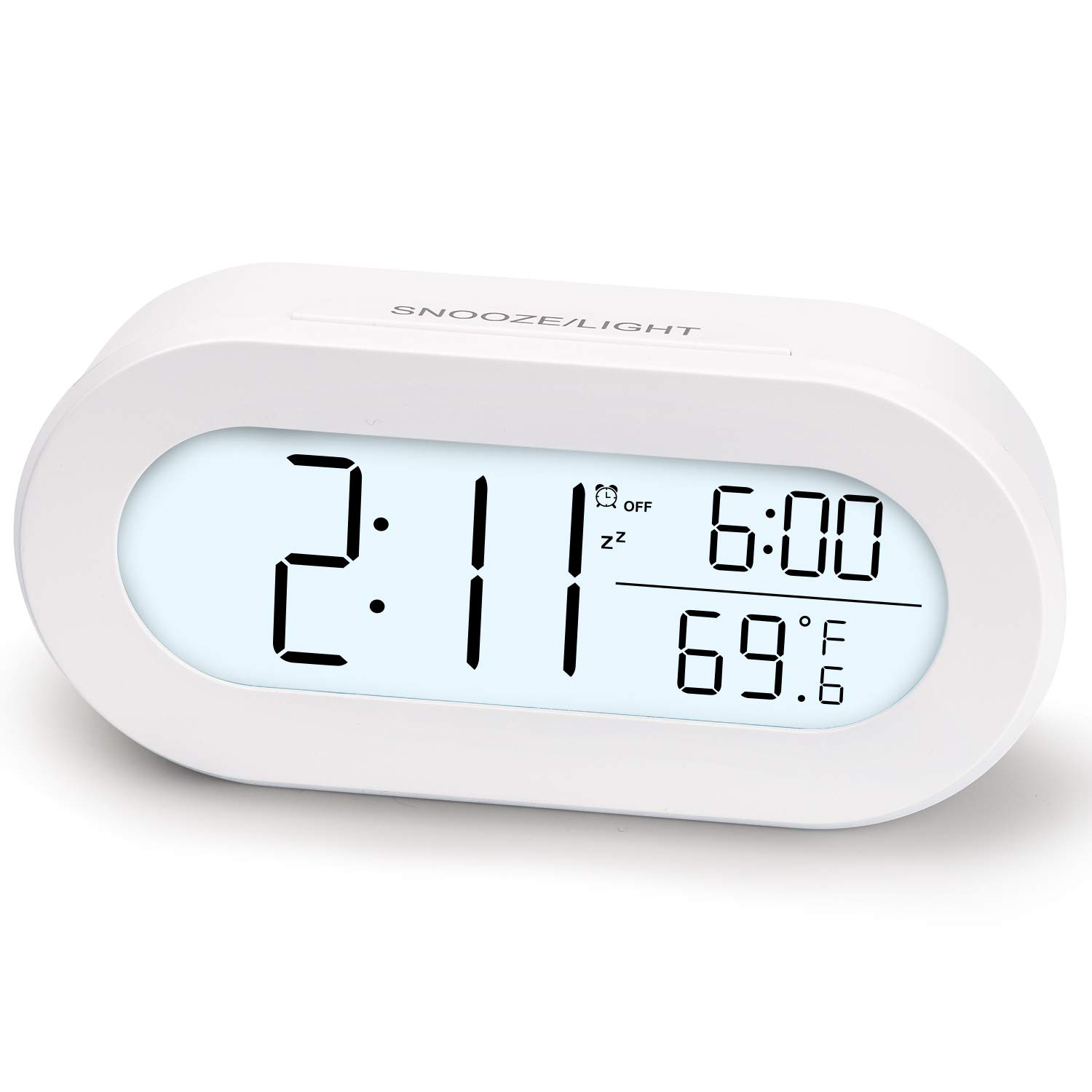 AIJIAXING Digital Alarm Clocks for Desk or Bedroom, Small Alarm Clocks for Kids,with Soft Backlight, Snooze and Temperature, Battery Operated - White…