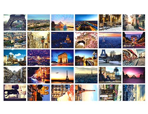 Travel postcards,Set of 30 Post cards variety pack depicting from Around the World Famous Travel Sites,Assorted Postcards Bulk, 4 x 6 -Paris
