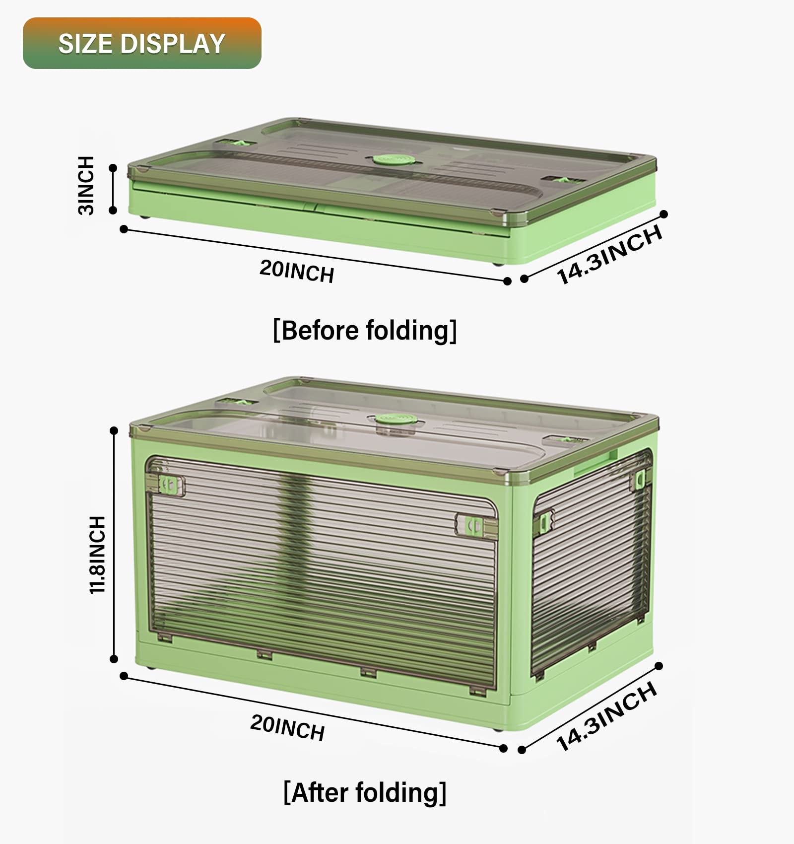 ACPOP Closet Organizers and Storage, 15Gal Collapsible Storage Bins with Lids, Stackable Storage Box, Plastic Foldable Container Trunk Car Organizer for Home, Ofiice, Camping(GREEN, 1Pcs)