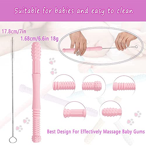 Hollow Teether Tubes, Honboom 5 Packs Soft Silicone Teething Tubes, Baby Soothing Teether Toy, Chew Straw Toy for Babies 0-12 Months with a Cleaning Brush, Dishwasher Safe (6.6in)