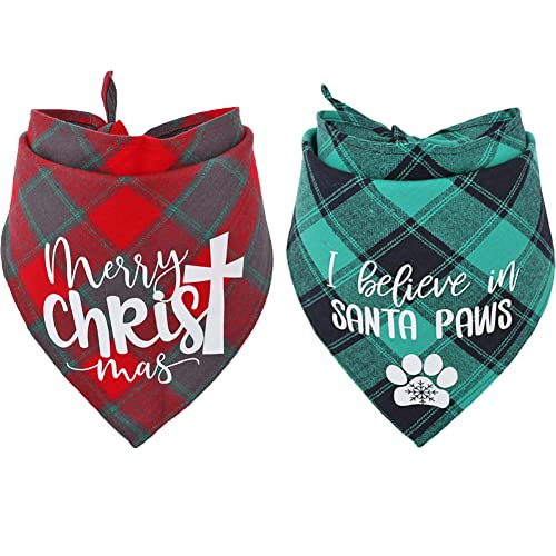 Christmas Dog Plaid Bandana Triangle Bib Set Scarf Accessories Holiday for Pet Dogs Cats