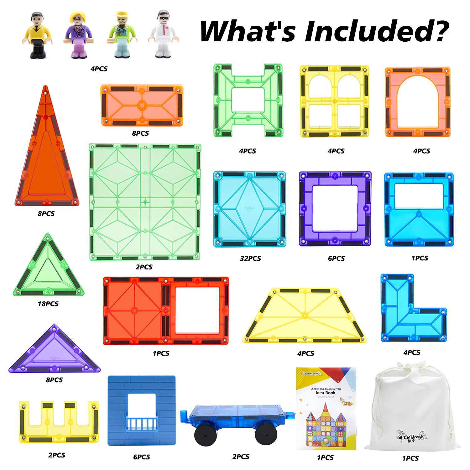 Children Hub 120pcs Magnetic Tiles Set Diamond Series - Educational 3D Magnet Building Blocks - Building Construction Toys for Kids - Upgraded Version with Strong Magnets