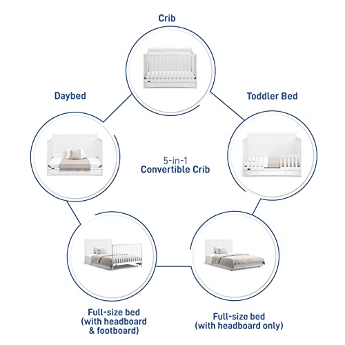 Graco Asheville 4-in-1 Convertible Crib with Drawer (White) β GREENGUARD Gold Certified, Crib with Drawer Combo, Full-Size Nursery Storage Drawer, Converts to Toddler Bed, Daybed and Full-Size Bed