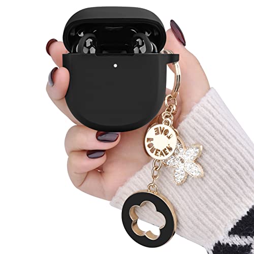 Bose Case for QuietComfort Earbuds II 2022, VISOOM Cute Bose QuietComfort Earbuds II Case Cover Women, Protective Silicone Bose Earbuds 2 Case Cover with Bling Keychain for Girls (Black)