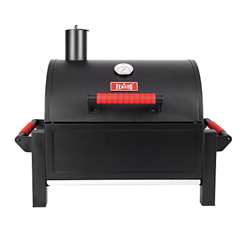 FEASTO Portable Charcoal Grill with Two Silicone Holding Handles, Tabletop grilling with 354 Square Inches Cooking Area, Convenient for outdoor Camping and Picnic, Black,L26.8’’x W20’’x H21.3’’