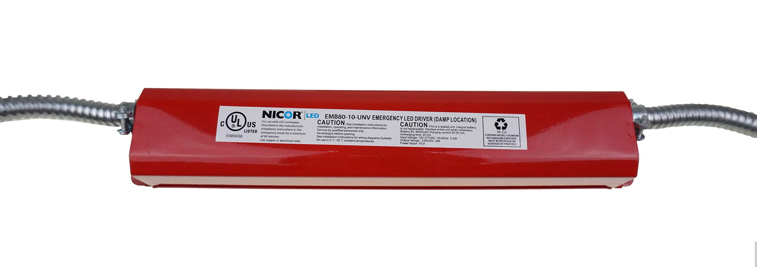 NICOR Lighting 8W LED Emergency Battery Backup Driver Universal (EMB80-10-UNV) , Red