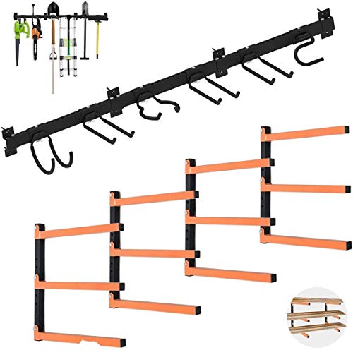 Homydom Wood Organizer and Lumber Storage Metal Rack & Garage Storage System Utility Organizer Wall Amount with Hooks