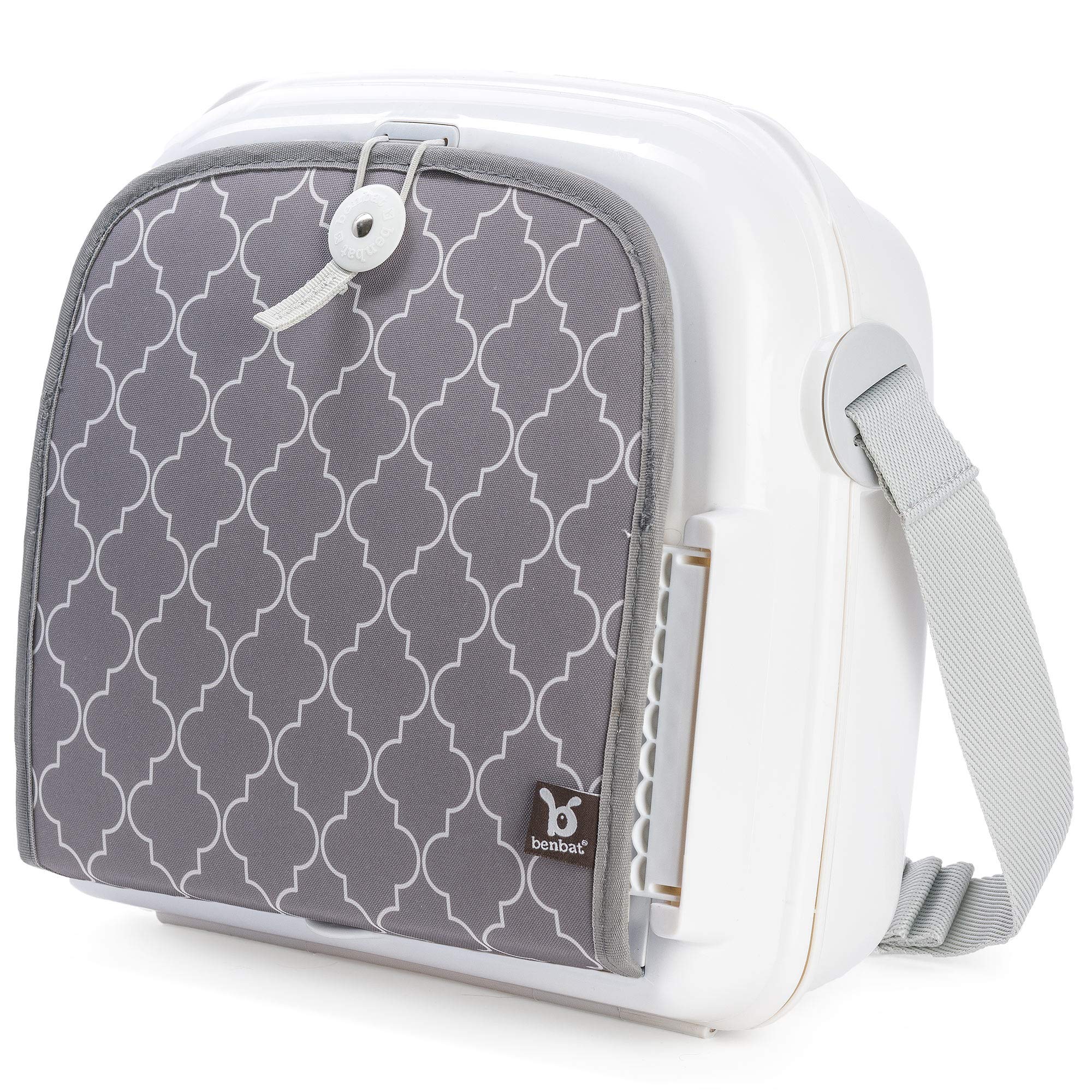 New Baby Booster Seat for Dining Table by Benbat. Portable, Washable Infant Feeding High Chair. Easy Folding & Adjustable Safety Harness (Gray)