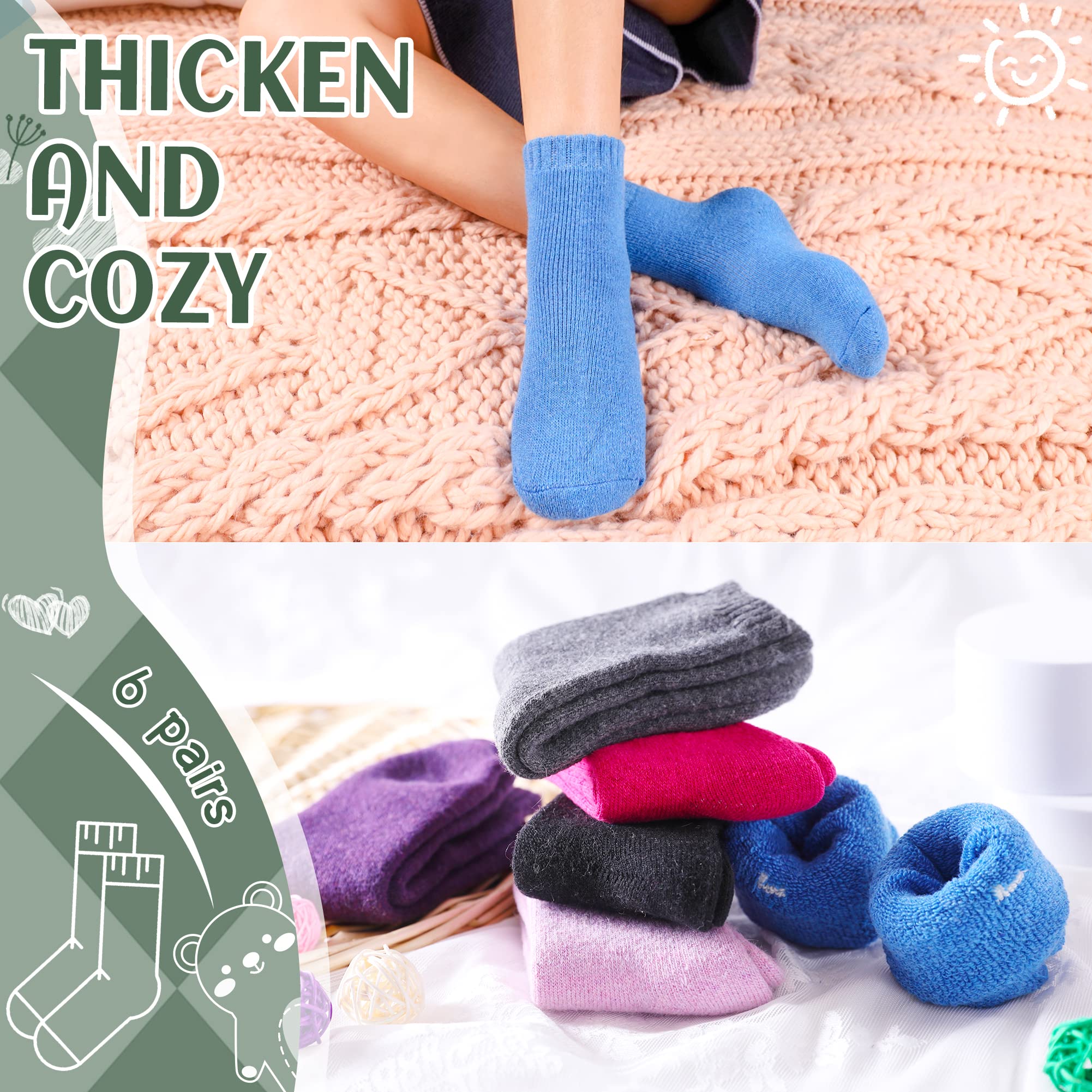 DoSmart Children's Winter Warm Wool Solid Color Socks Kids Boy Girls Thermal Crew Socks 6 Pairs(Solid Color,4-7 Years)