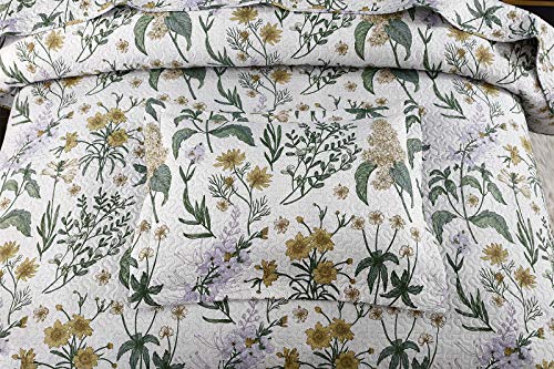 Floral Quilt Set King Size Bedspread Coverlet Green Yellow Flower Bedspread Set King Lightweight Quilt Bedding Spring Summer Floral Coverlet Soft Home Quilts Collection Bedding with 2 Pillowcases