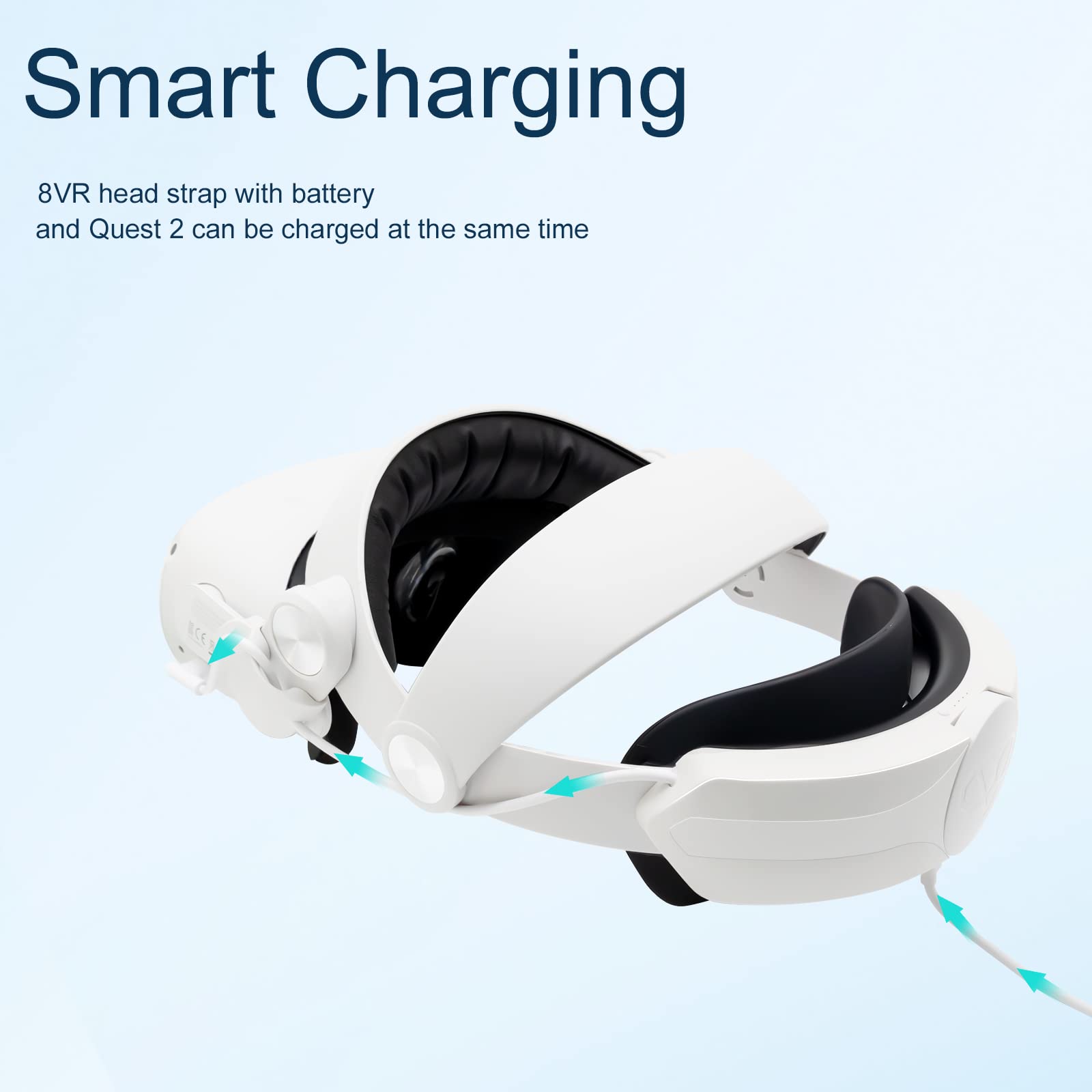 8VR Head Strap with Battery for Oculus Quest 2, Adjustable Elite Strap with 6000mAh Battery Pack for Enhanced Comfort and Playtime in VR, Fast Charging and Counter Balance Quest 2 Accessories