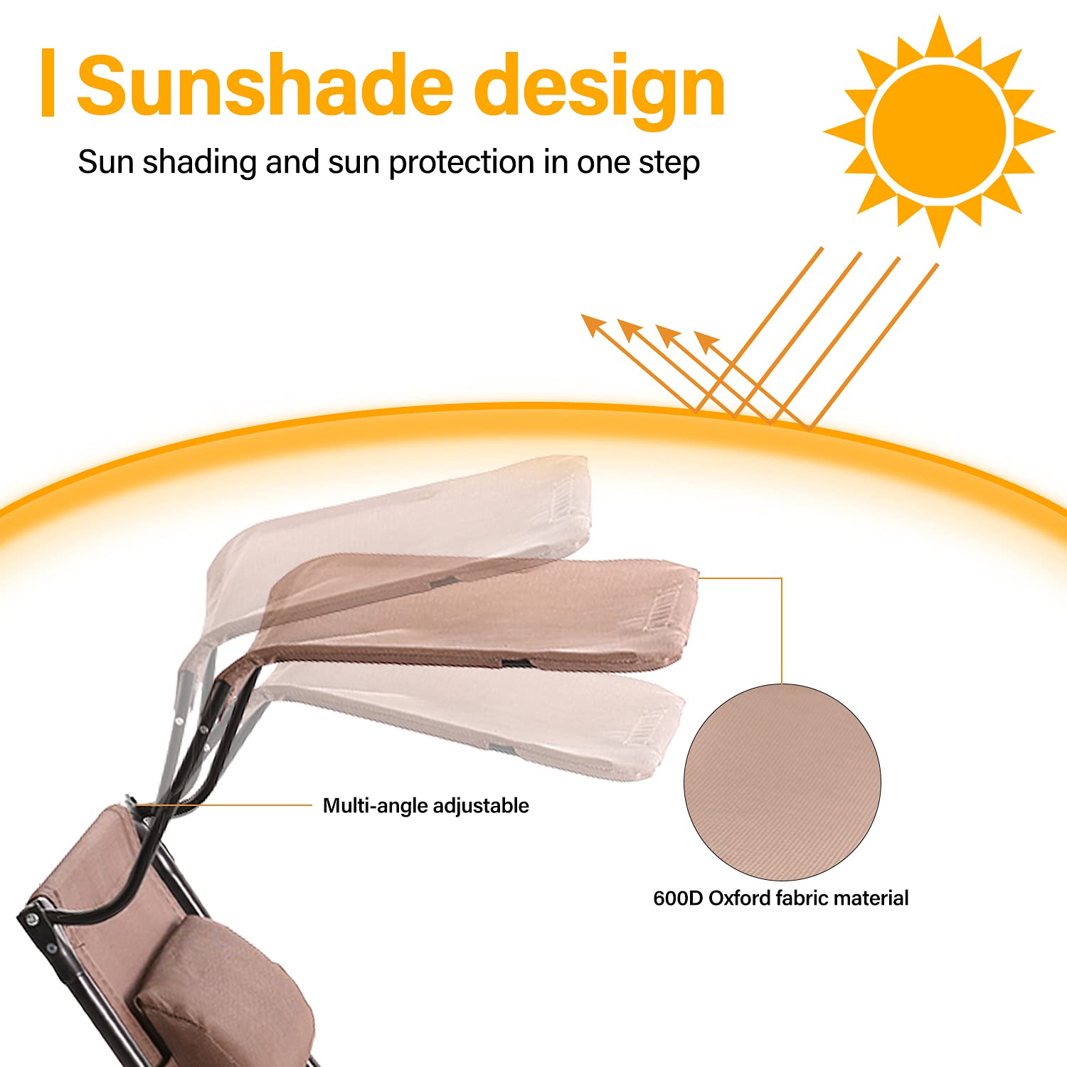 BMS Lounge Chairs with Canopy Cup Holder for Patio Balcony Poolside, Brown