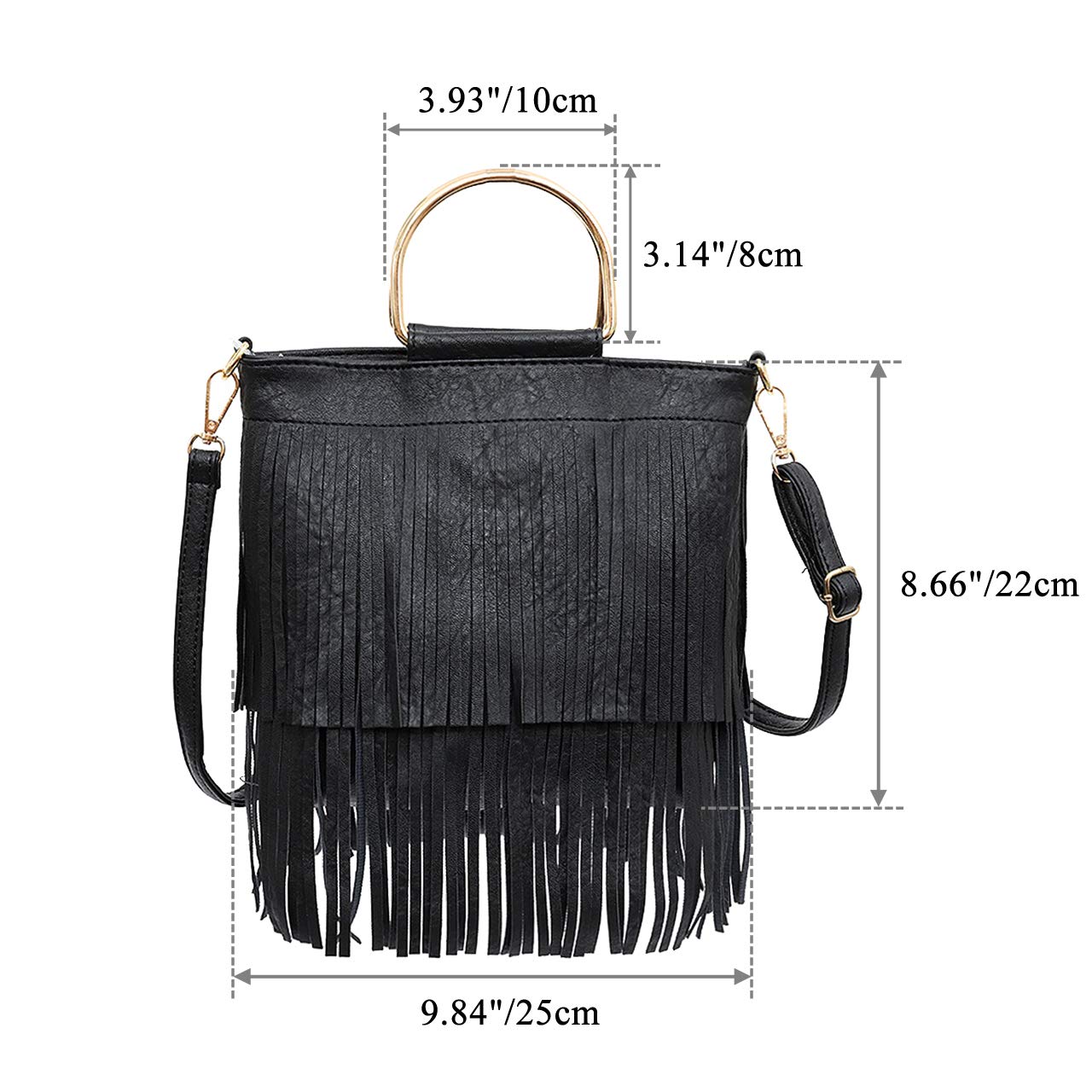 CHIC DIARY Women's Crossbody Bag Leather Tassel Shoulder Handbag Clutch Purse (Black)