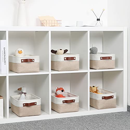 DULLEMELO Collapsible Bundle Baskets 4 Cube Baskets 13"x13"x13" + 6 Small Baskets 11.8"x7.9"x5.1"(White&Khaki)