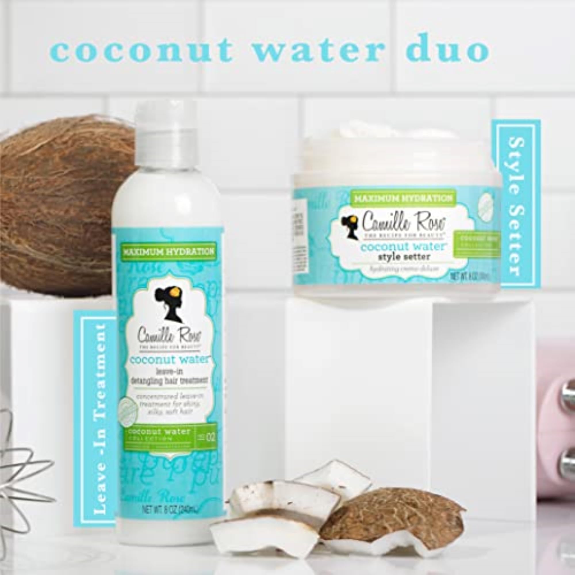 Camille Rose Coconut Water Leave in Conditioner, Concentrated Hair Detangler Treatment for Maximum Hydration and Shiny, Silky, Soft Strands, 8 oz
