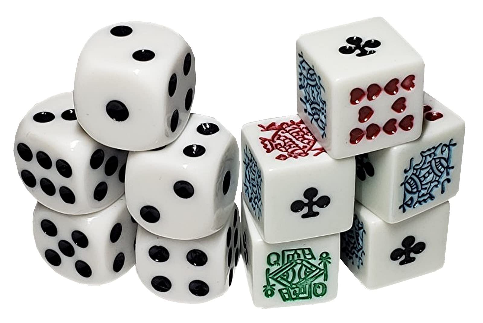 Cyber-Deals Black PU Leather Black Felt Lined Dice Cup with White Poker (Clubs Ace) & Pip Dice in Storage Pouch Set (1 Set)