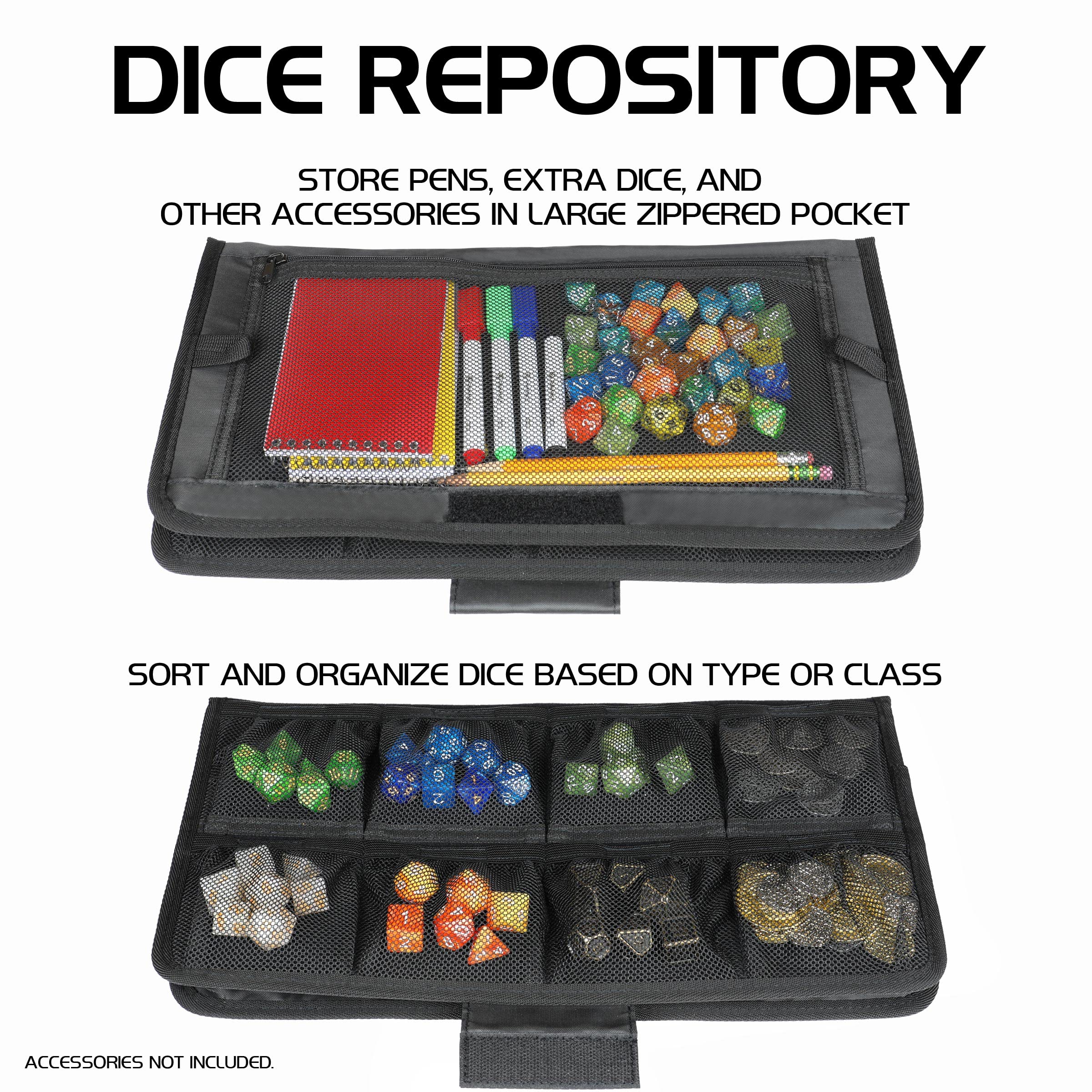 ENHANCE Tabletop Community DND Dice Case and Dice Rolling Tray - Dice Holder and Storage for up to 500 RPG Dice with Rugged Protective Design, Soft Interior, and Organizer Pockets (500 Dice Capacity)