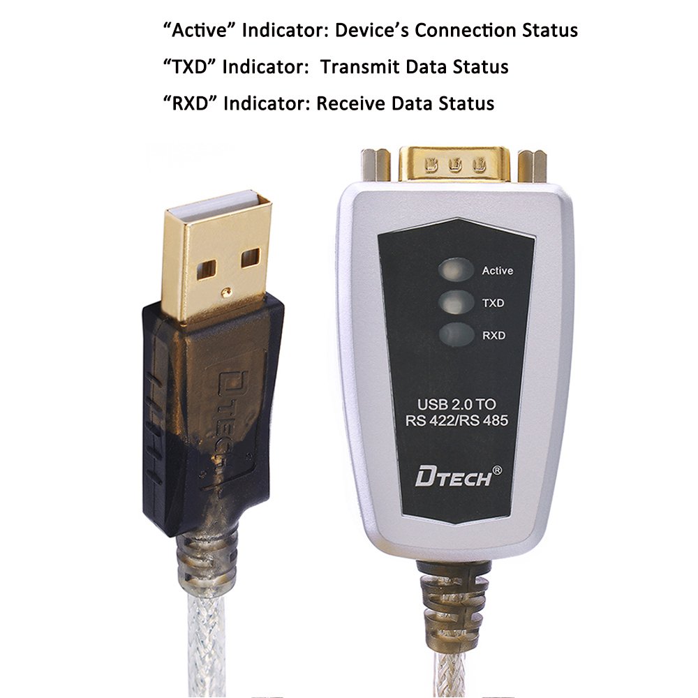 DTECH USB to RS422 RS485 Serial Port Converter Adapter Cable with FTDI Chip Supports Windows 11 10 8 7 XP Mac -1.5 Feet