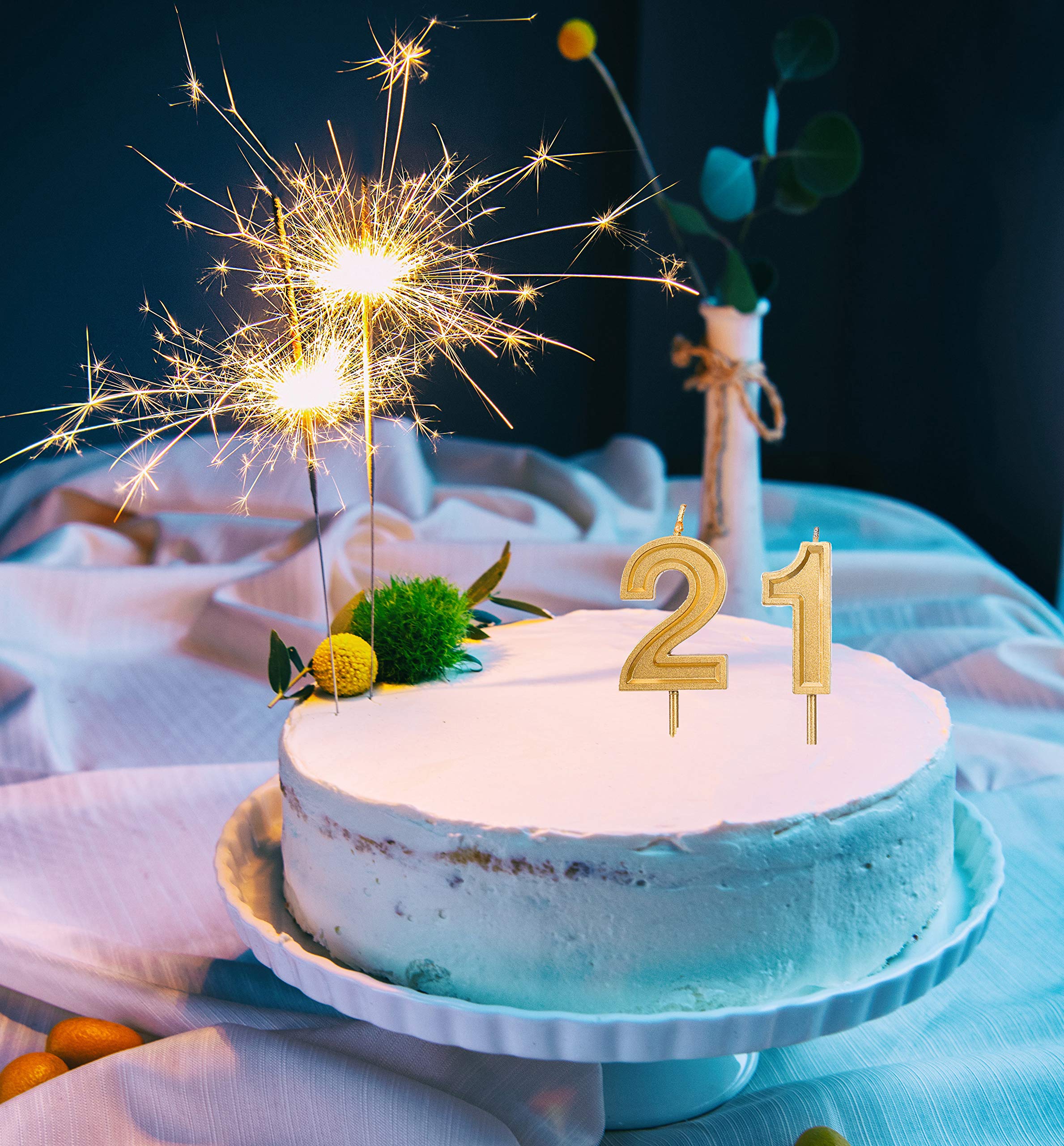 Bailym 21st & 12 Birthday Candles,Gold Number 21 Cake Topper for Birthday Decorations Party Decoration