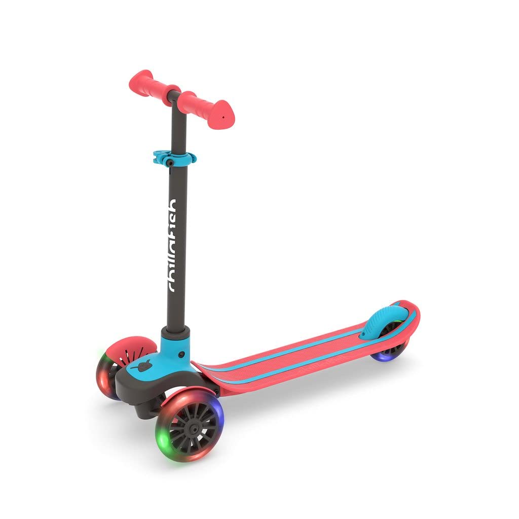 Chillafish Scotti Glow 3-Wheel Lean-to-Steer Scooter with Light-up Wheels, twintip Antislip Deck and Integrated Brake, Adjustable Height Handlebars, Comfy handgrips, for All Ages 3 and up, Red