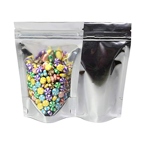 QQ Studio Clear Window Aluminum Mylar Heat Sealable Standup QuickQlick™ Bags (100 Pack) (Clear/Silver, Standup 2oz)