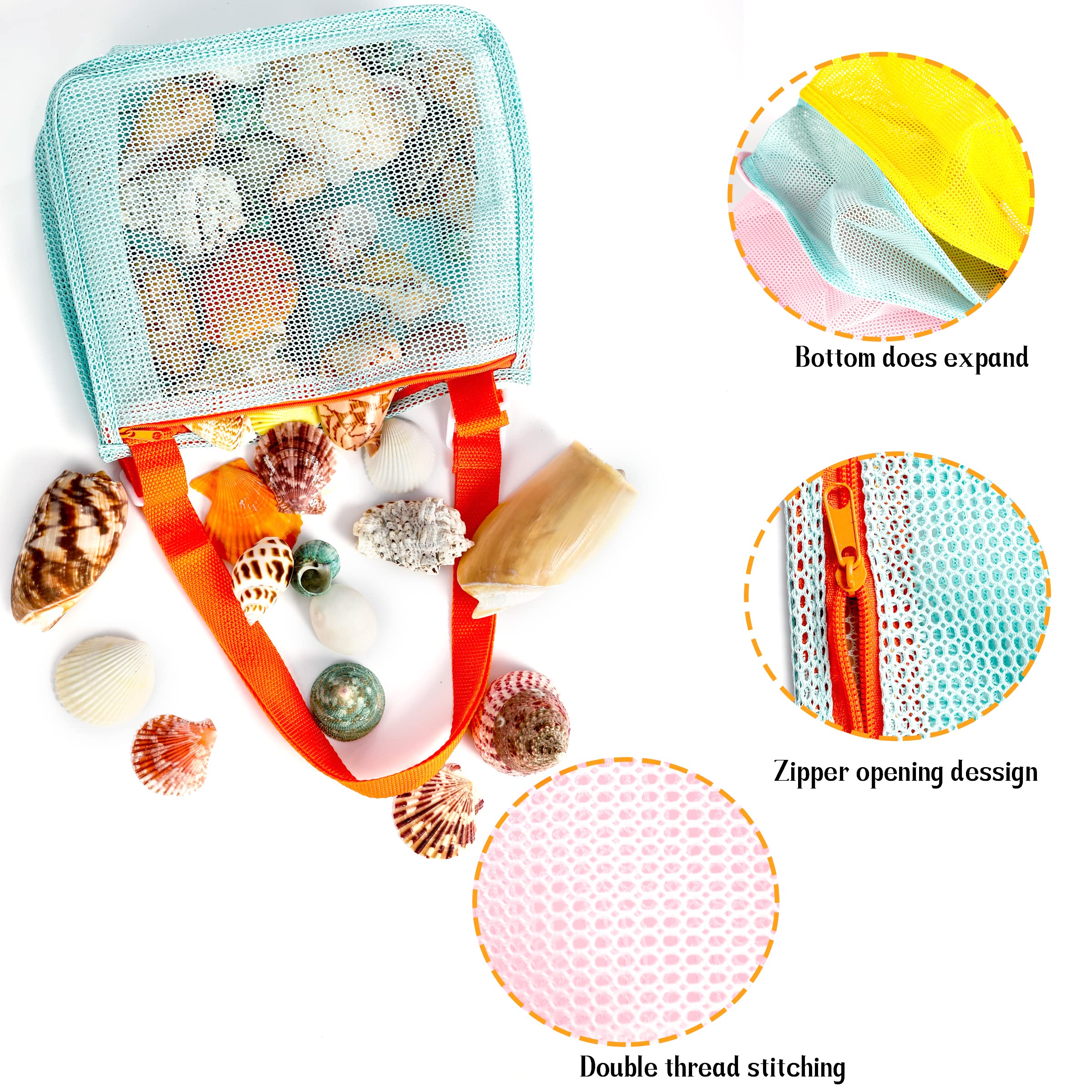 DAIKOYE Beach Toy Mesh Beach Bags - Kids Shell Collecting Bags Sand Toy Totes with Adjustable Carrying Straps–Perfect Fun for Kids Hunting Shells in The Sand (3 Pack)