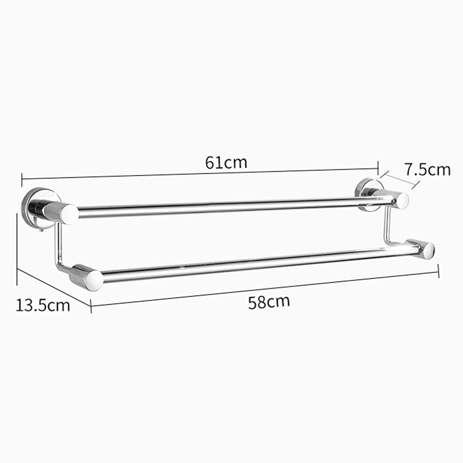 Bathroom Double Towel Bar Holder, 61cm/24inch, Wall-Mounted Towel Rail, SUS 304 Stainless Steel Towel Rod for Bathroom or Kitchen, Polished Silver Finish