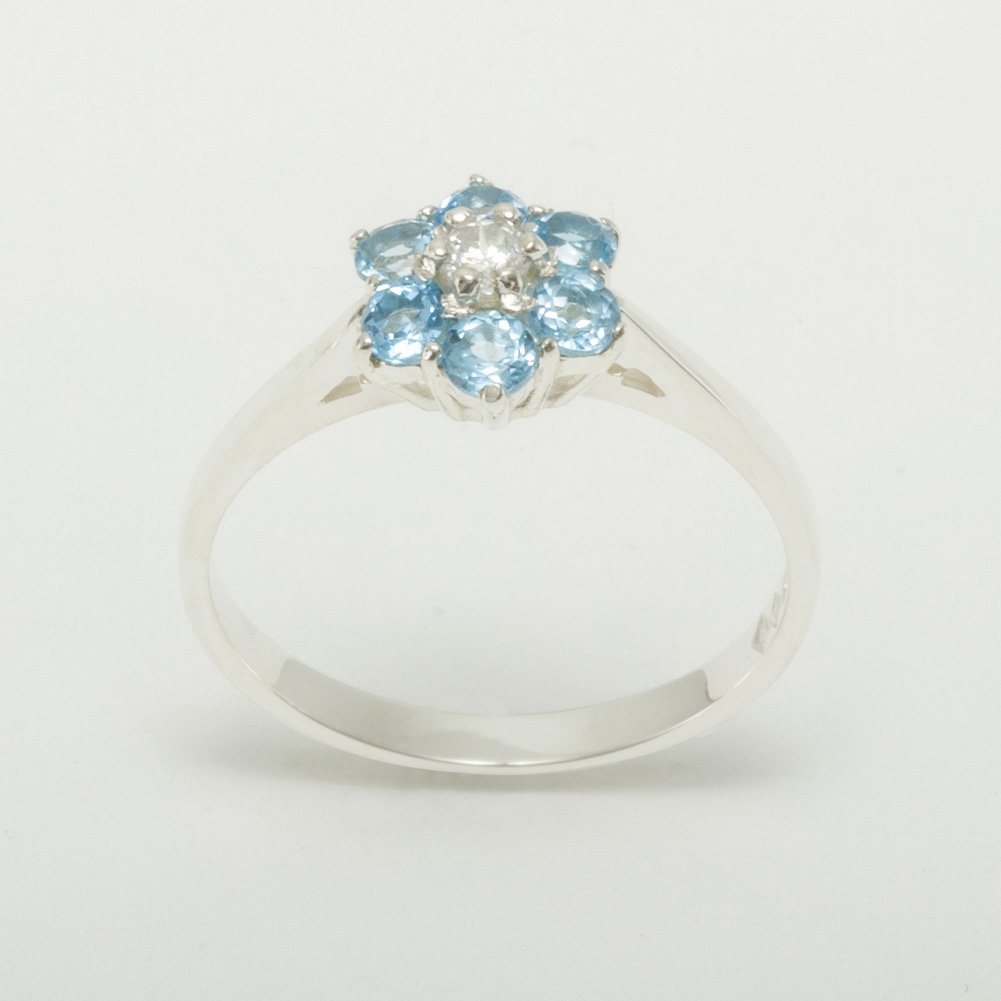 925 Sterling Silver Cubic Zirconia & Blue Topaz Womens Cluster Ring - Size 7.25