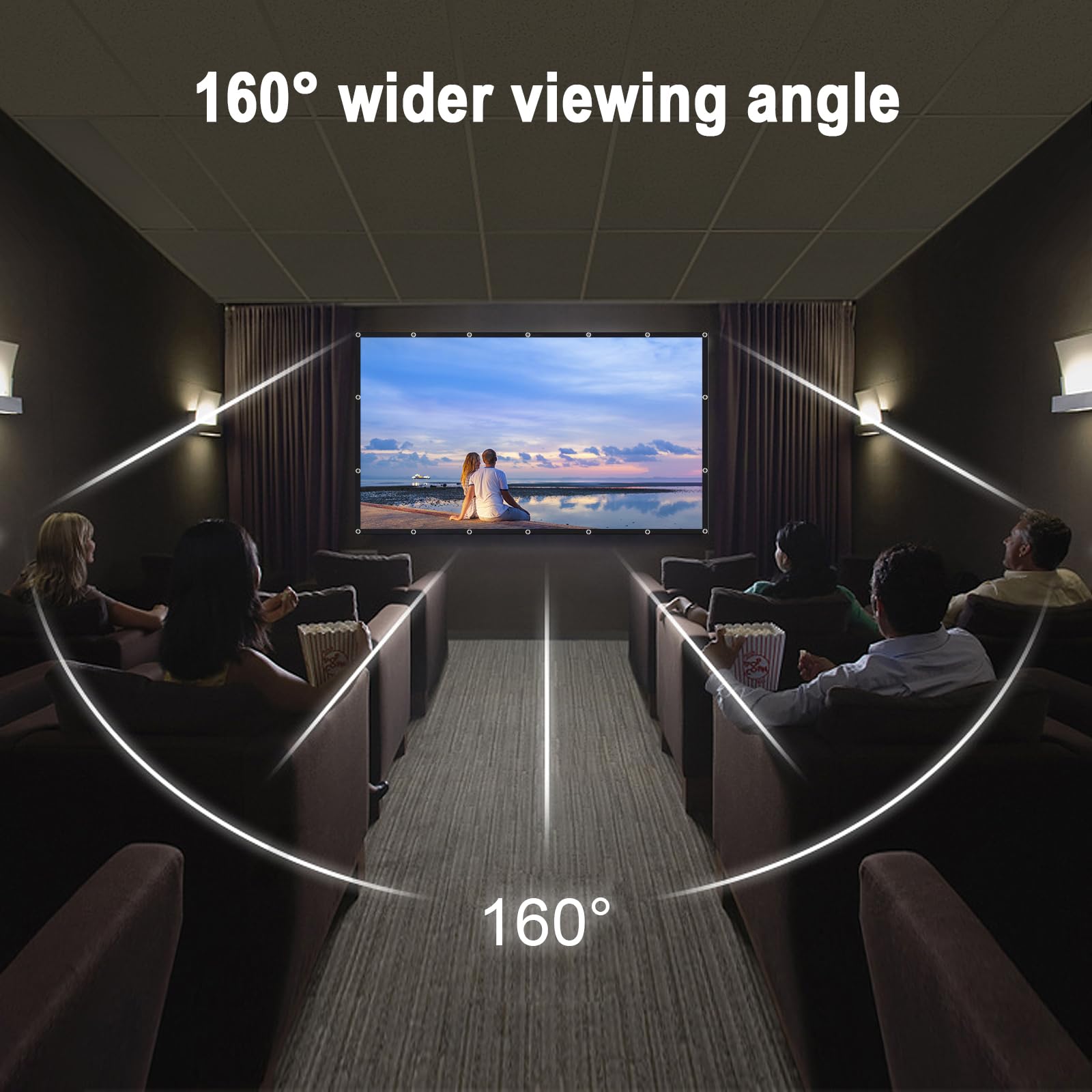 AAJK 150 inch Projector Screen, Portable Projection Screen 16:9 Foldable Washable Spandex Sheet Outdoor Movies Screen,for Indoor Outdoor use(White)