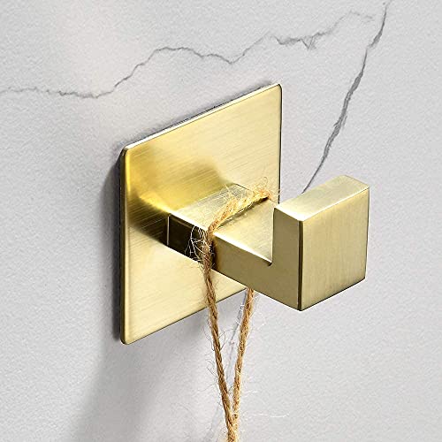 WOLIBEER Gold Coat Hooks Self Adhesive, No Drilling Towel Hooks Stick on Door Hooks Robe Hooks Wall Hooks for Bathroom Kitchen 2 Pack