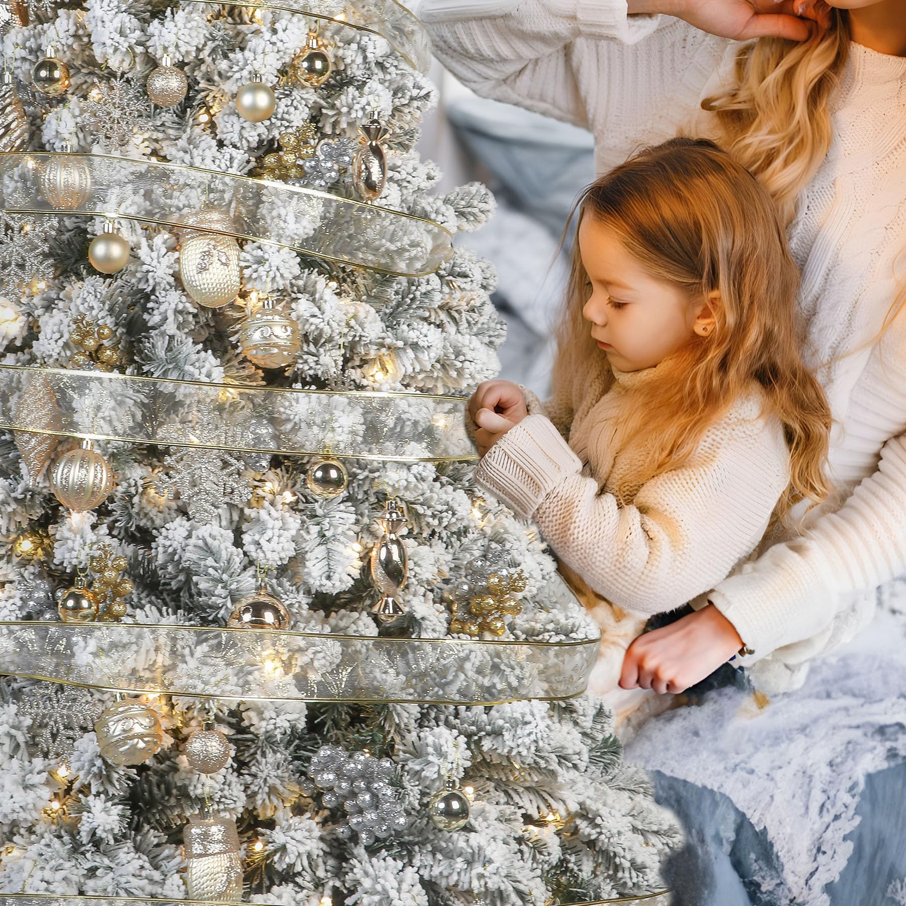 Alupssuc 80Pcs Christmas Balls Ornaments Set, Christmas Tree Decorations, Shatterproof Plastic Christmas Decor Hanging Balls with Hooks for X-mas Party Wedding Holiday, Champagne Gold