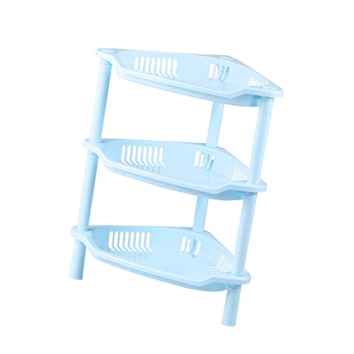 STOBAZA 2pcs 3 Home Household Stand Organizer Shelves for Plastic Rack Corner Storage Bathroom Desk Basket Shelf Kitchenblue Layer Small