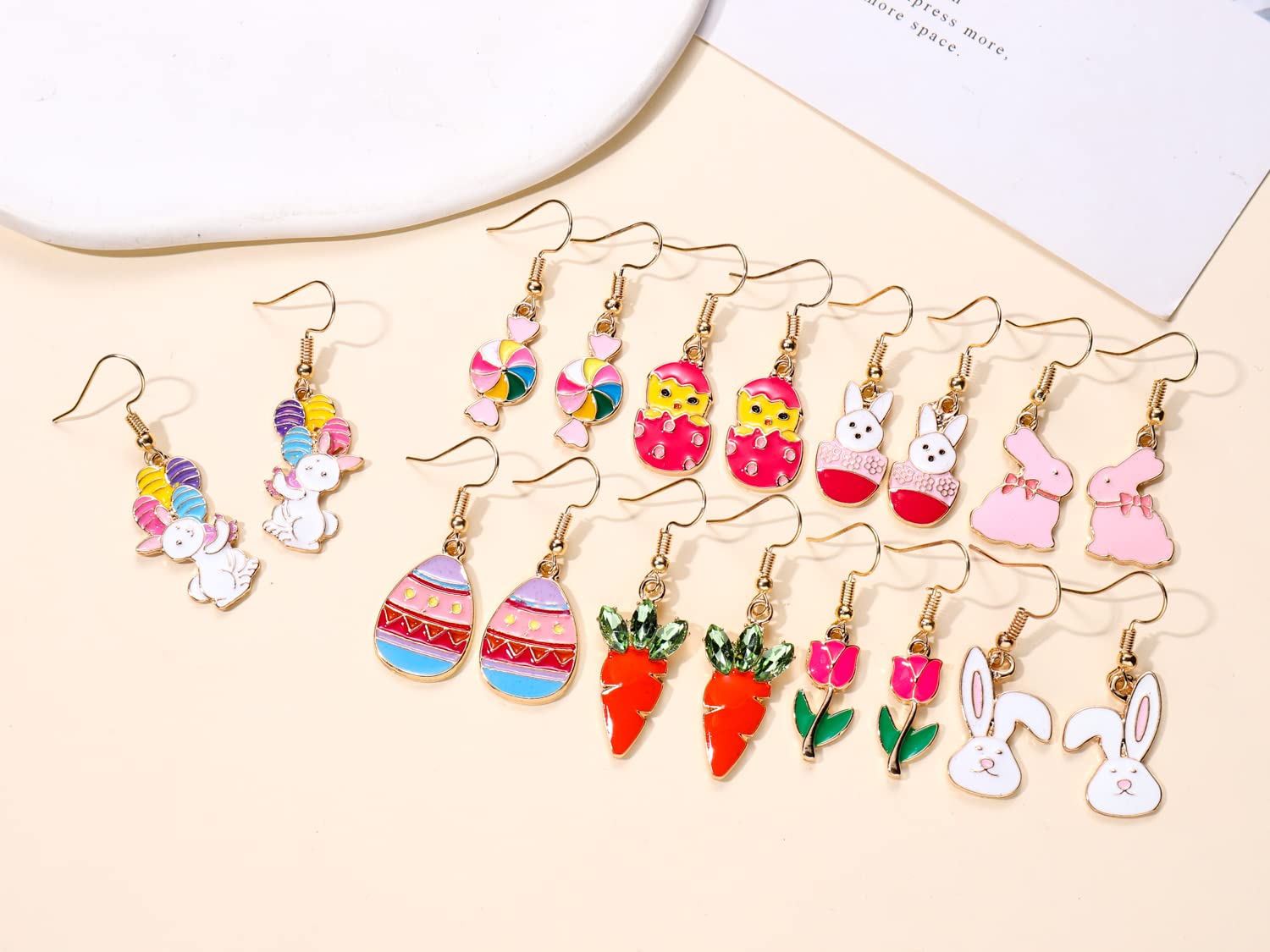 9 Pairs Easter Earrings for Women Enamel Bunny Drop Earrings Cute Rabbit Dangle Earrings Colorful Egg Earring Set Easter Theme Jewelry (9PCS Easter Set)