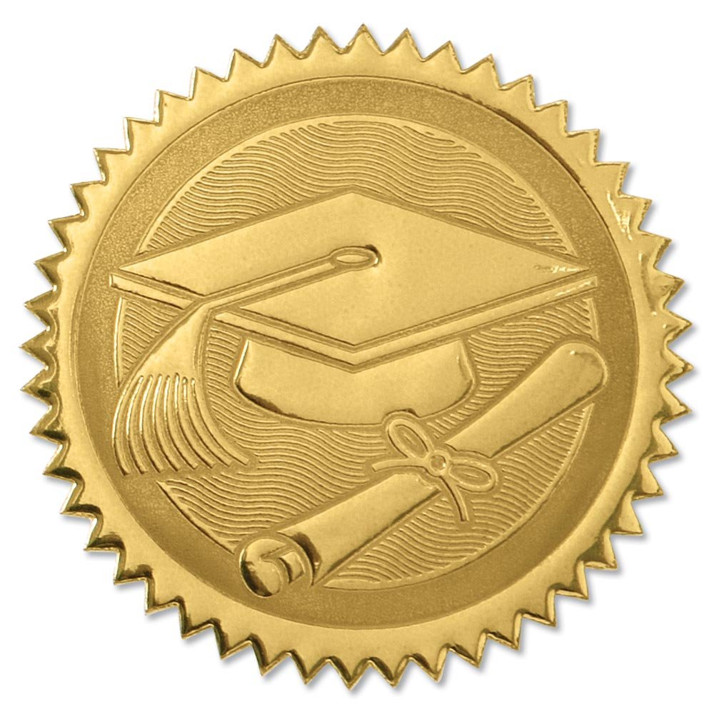 PaperDirect Embossed Graduation Cap and Diploma Gold Foil Certificate Seals, 2 Inch, Self Adhesive, 102 Count, Embossed Seals for Certificates, Achievement Award Stickers for School, Work, Diploma