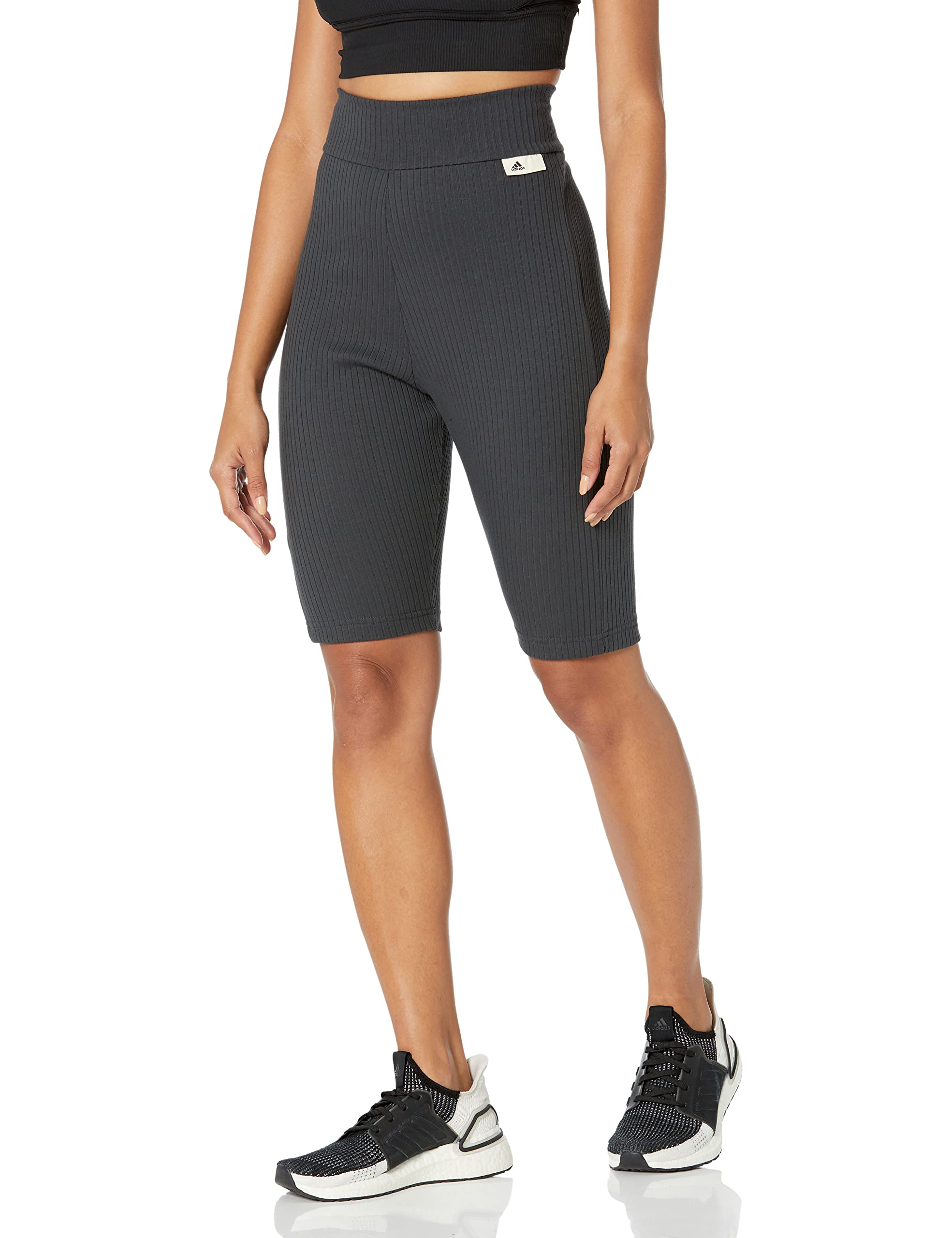 adidas Women's Studio Lounge Ribbed Shorts, Carbon, Large