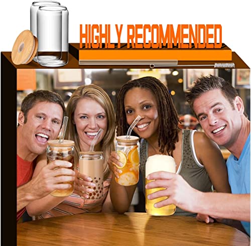 DWTS DANWEITESI Glass Cups with Lids and Straws 6pcs,16oz Glass Iced Coffee Cups with Lids- Glass Coffee Cups,Drinking Glasses with Bamboo Lids