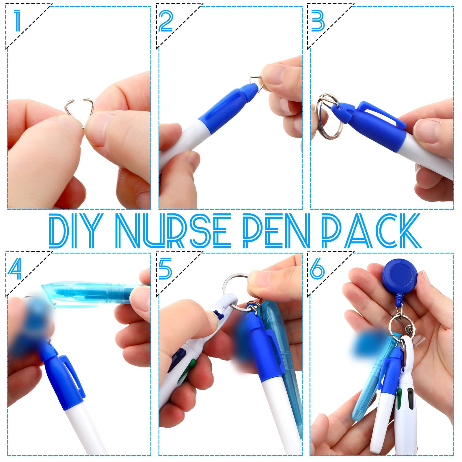 96 Pack Mini Highlighter for Nurse Badge Mini Nurse Pens with LED Flashlight Keychain Permanent Marker Pen Nurse Tools Accessories Retractable Keychain Clip and Writing Whiteboard