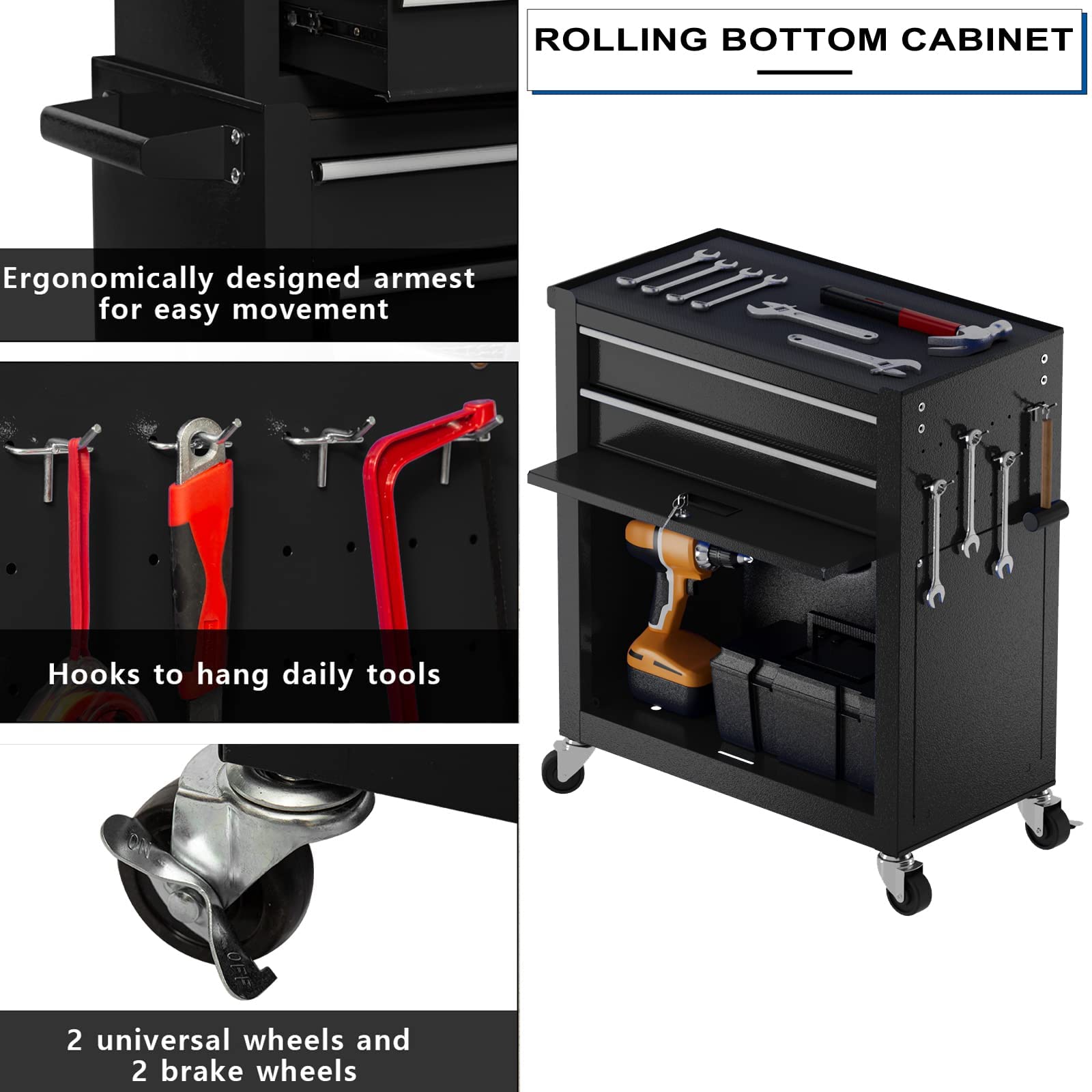 8-Drawer High Capacity Rolling Tool Box with Wheels,Rolling Tool Chest with Drawer,Tool Box on 4 Wheels with Lock, Tool Storage Cabinet Removable Portable Box for Garage Warehouse