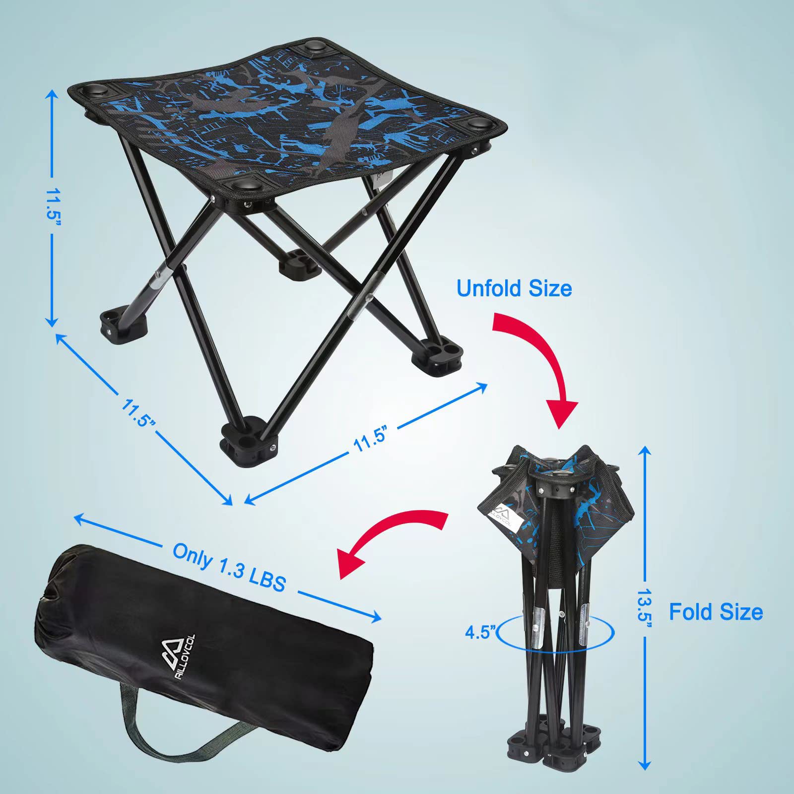 AILLOVCOL Camping Stool Portable Folding Stool Portable Chair Mini Foldable Stool Fishing Stool for Adults Fishing Hiking Gardening and Beach with Carry Bag(Camouflage) (Blue)