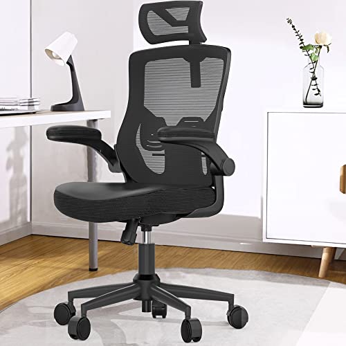 π―πΆπ΄π¬ πΆπππ°πͺπ¬ πͺπ―π¨π°πΉ, Ergonomic Mesh Desk Chair, High Back Computer Chair- Adjustable Headrest with Flip-Up Arms, Lumbar Support, Swivel Executive Task Chair (Modern, Black)