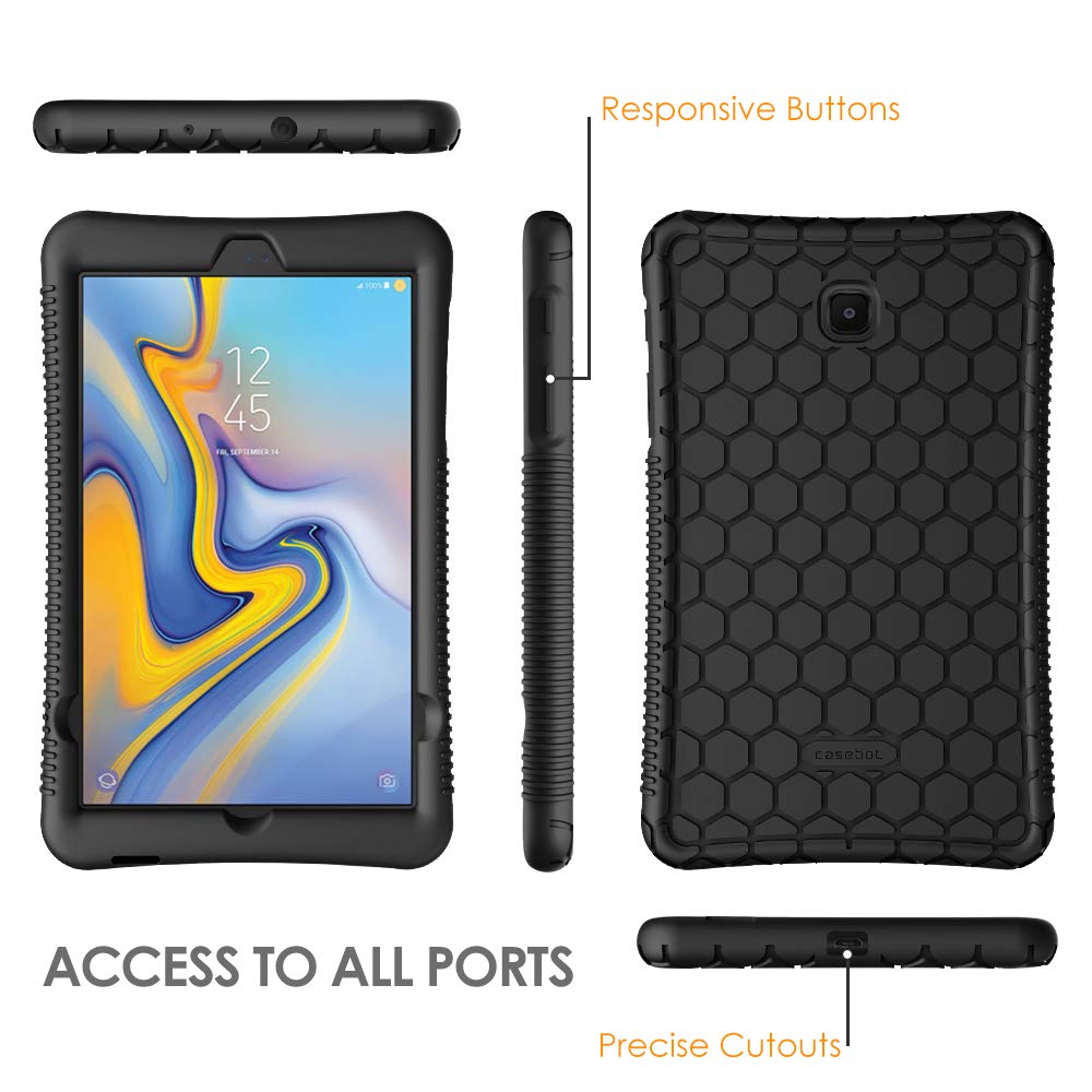 Fintie Silicone Case for Samsung Galaxy Tab A 8.0 2018 Model SM-T387, [Honey Comb Series] [Kids Friendly] Light Weight Shock Proof Protective Cover, Black
