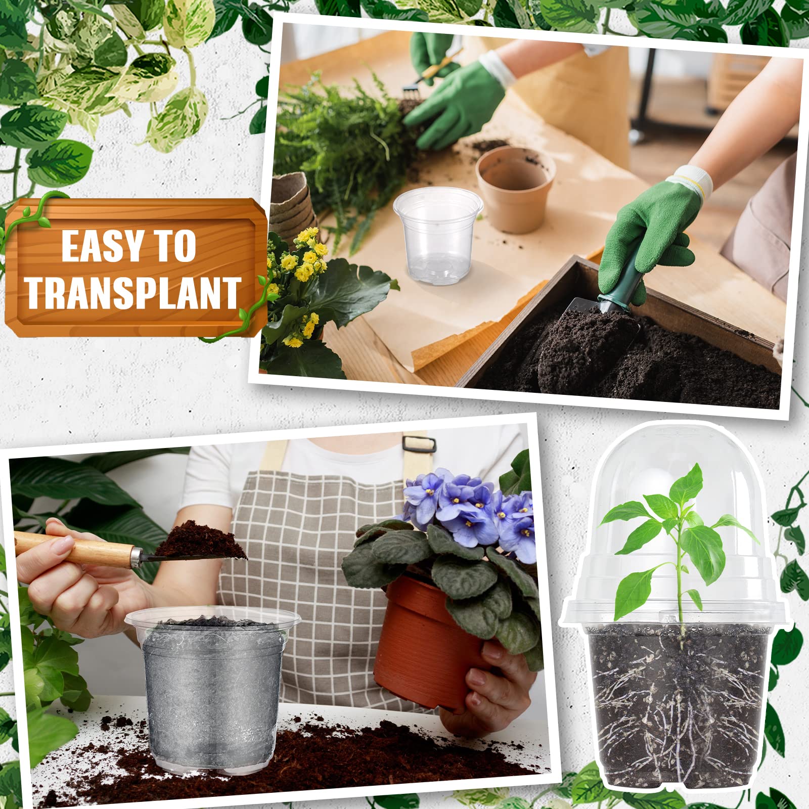 96 Packs Clear Plant Pot Container 3.5/4/5 Inch Transparent Plastic Pots Clear Planter with 100 Pcs Plant Labels Reinforced Clear Nursery Pots with Humidity Dome Seed Starter Pots for Flower Seedlings