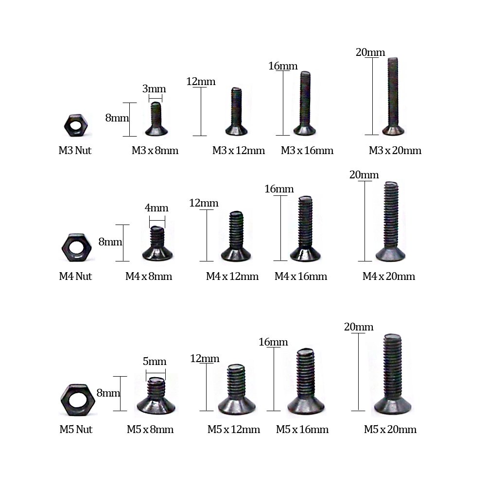 Hilitchi 460-Pcs M3 M4 M5 Hex Socket Flat Head Countersunk Bolts Screw Nut Assortment Kit - 10.9 Grade Alloy Steel