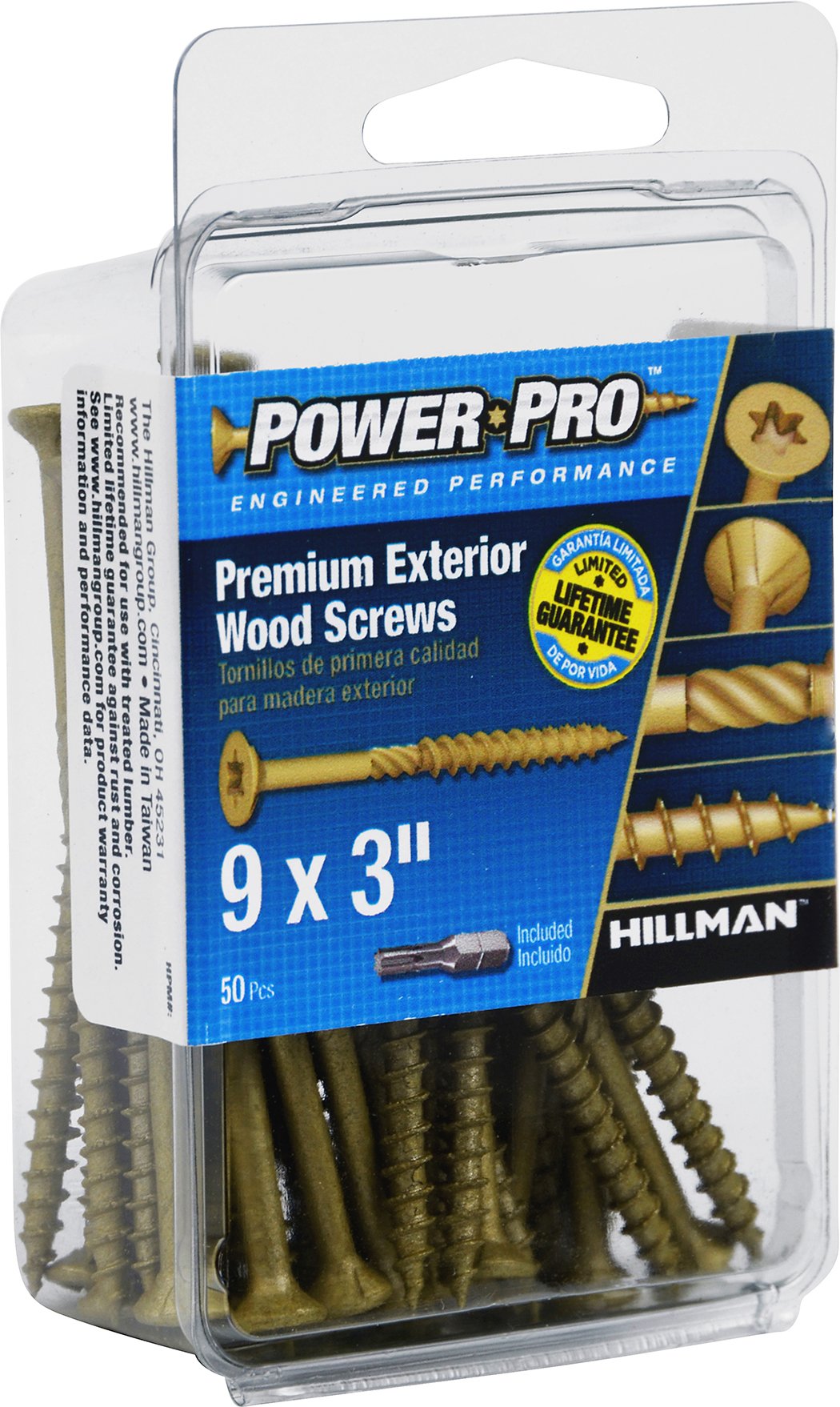 Hillman 42482 Power Pro Premium Exterior Wood Screw, 9 X 3-Inch, 50 Pack