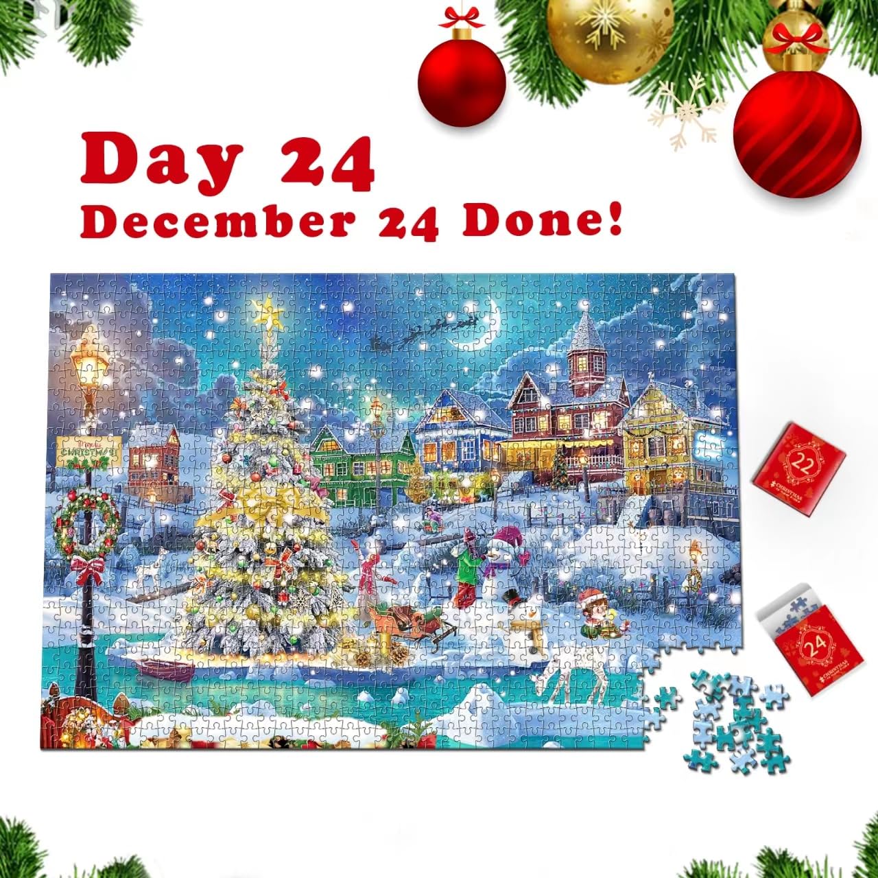 Advent Calendar 2023 Jigsaw Puzzle - 24 Boxes Packing 1008 Pieces Holiday Puzzle for Adults and Kids - Christmas Countdown Puzzles Gift