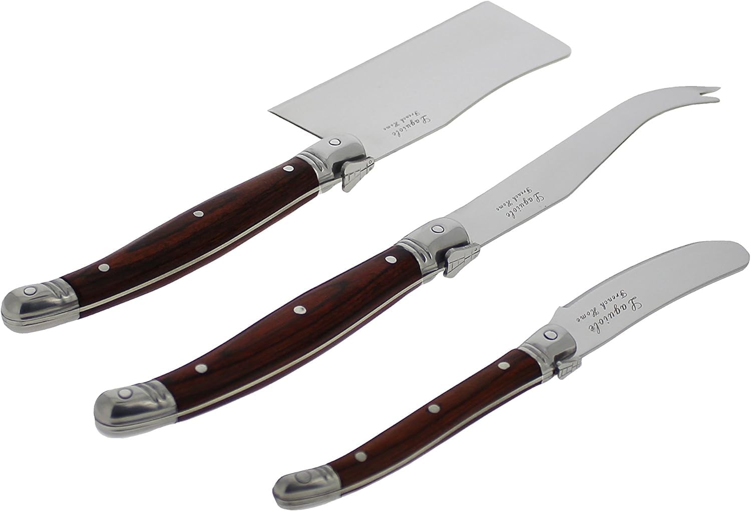 Laguiole Cheese Knife Set of 3 – Charcuterie Accessories w/Pakkawood Handles – Includes 6.25" Cheese Spreader, 9.25" Spear & 8.5" Cleaver Knife