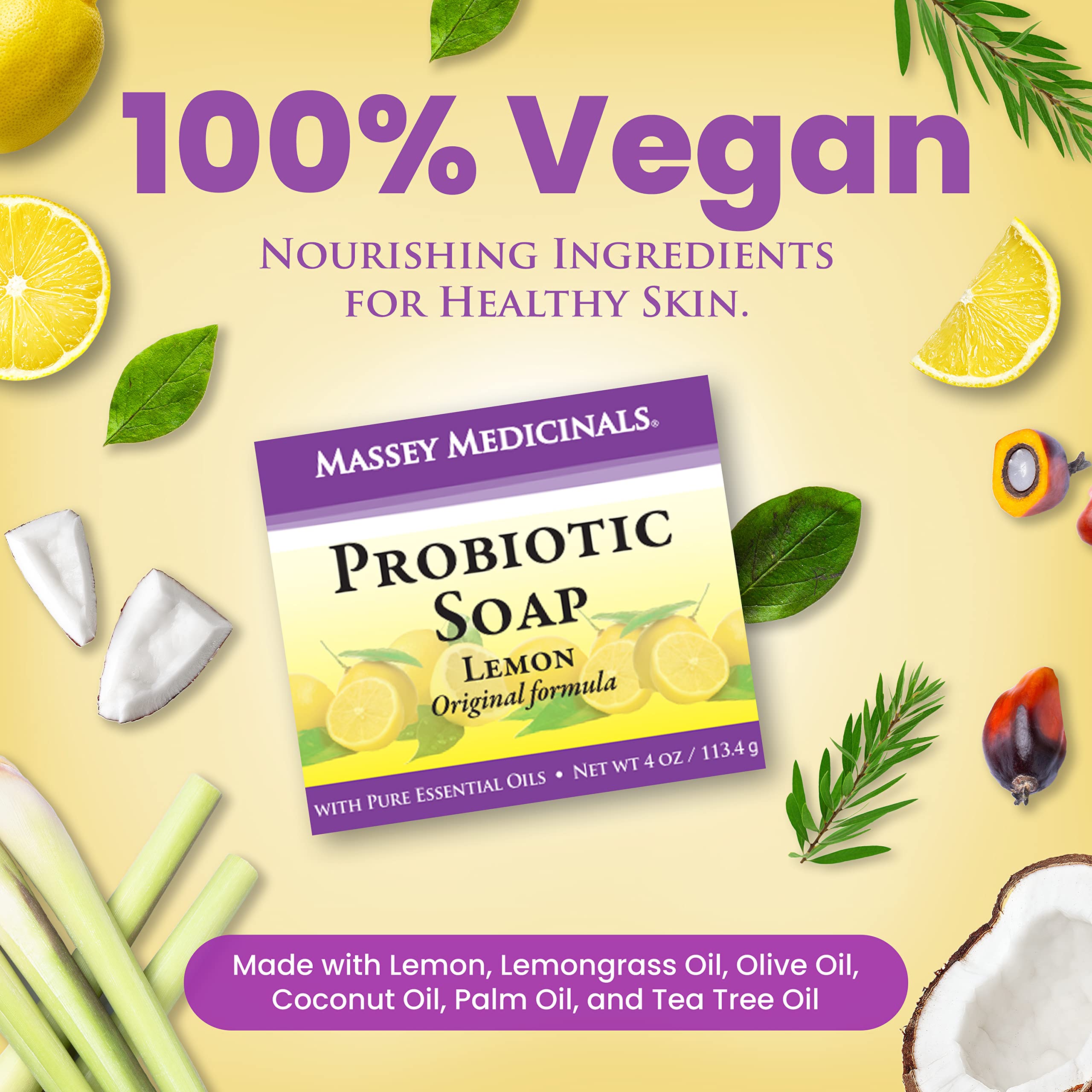 Candida Freedom Massey's CF 100% Natural Probiotic Soap Bar - Elevate Your Skincare Routine with Potent Tea Tree and Refreshing Lemon Essence - Pure Citrus Bliss 4oz