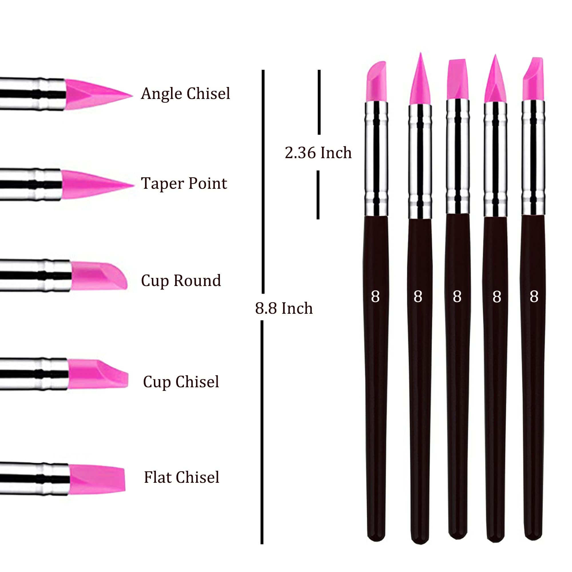 Sdanart Professional Silicone Rubber Tip Paint Pens Brushes,5pcs Silicone Paint Brush,Silicon Color Shapers Brushes,Rubber Paint Brush,Silicone Artist Brushes,Flexible Clay Sculpture Tools (Size 8)