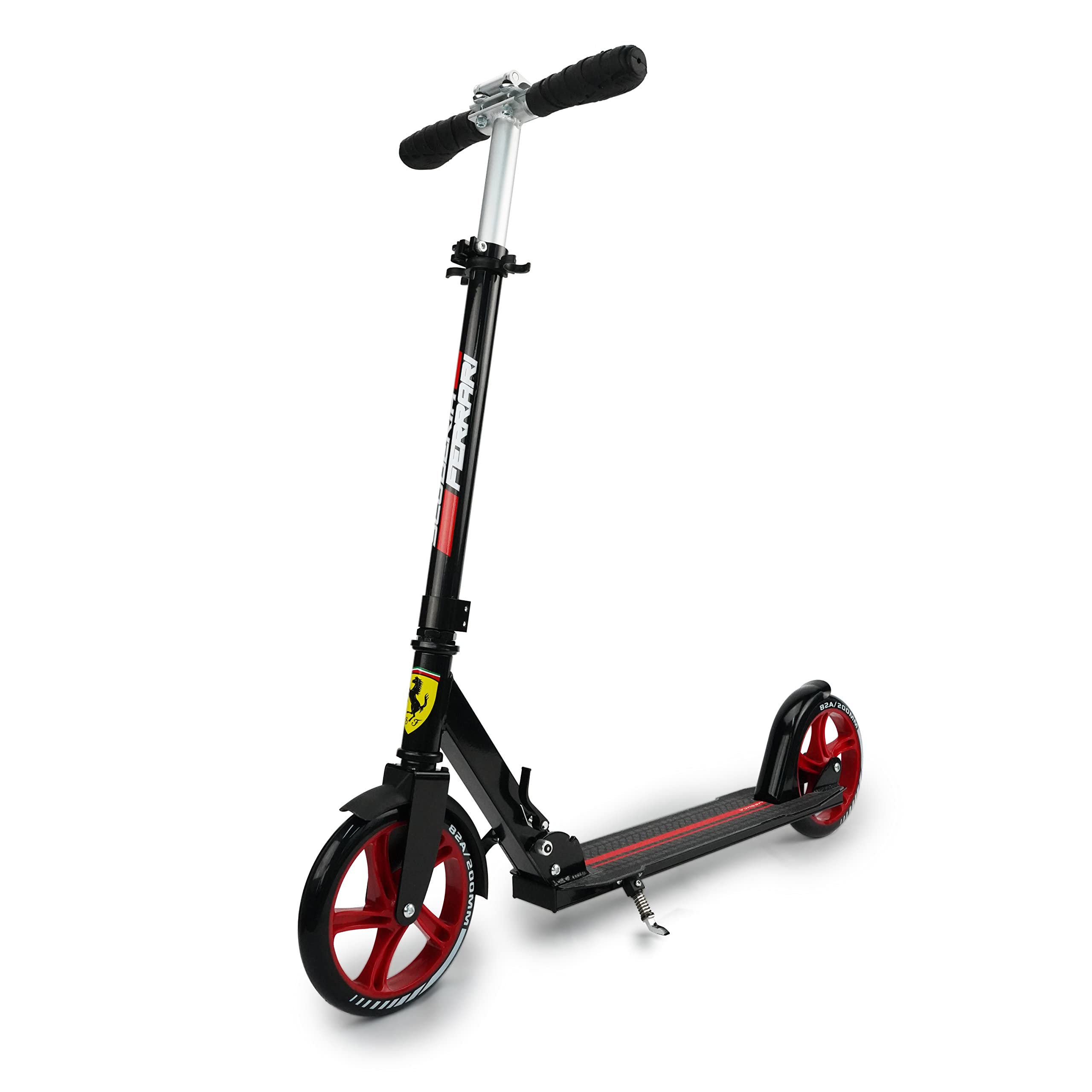 DAKOTT Ferrari Foldable Kick Scooter 2 Wheel, Quick-Release Folding System, Shock Absorption Mechanism, Large 200mm Wheels Scooters for Adults and Teens, Black, (FXA2080BLK)